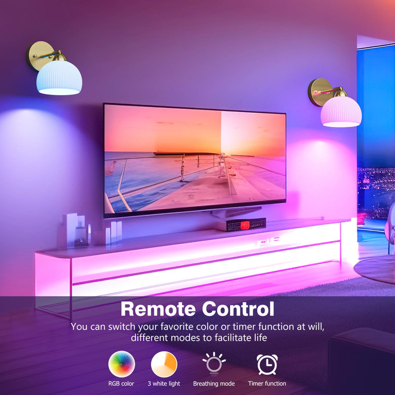 Everly Quinn Battery Operated Wall Sconce, Wireless Gold Glass Sconces with Remote Control | Wayfair